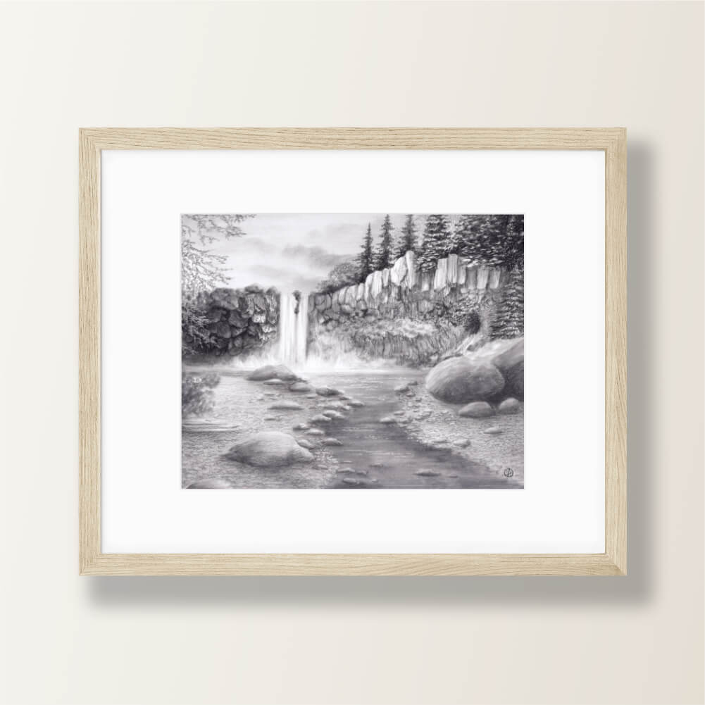Waterfall & Rocky Stream Drawing | Art Print – Tiny Pine Art